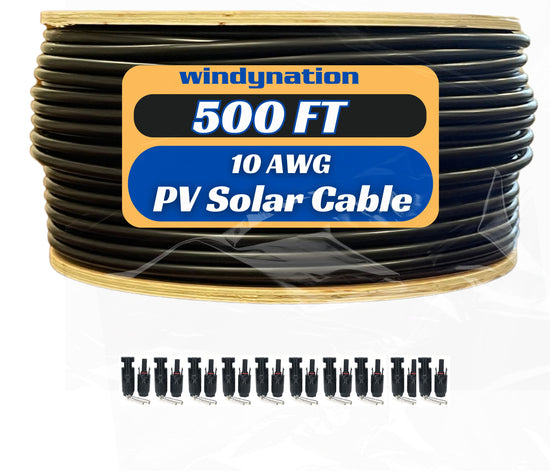 500 Foot Spool 10 Gauge 10 AWG Solar Panel Extension Cable Wire Black ...