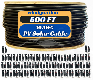 500 Foot Spool 10 Gauge 10 AWG Solar Panel Extension Cable Wire Black ...