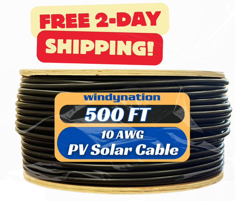 500 Foot Spool 10 Gauge 10 AWG Solar Panel Extension Cable Wire Black ...