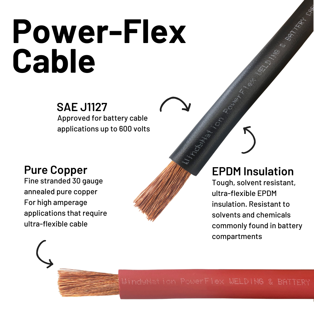 2 Gauge (AWG) Single Black Pure Copper Battery Cable Wire with Lug Con ...